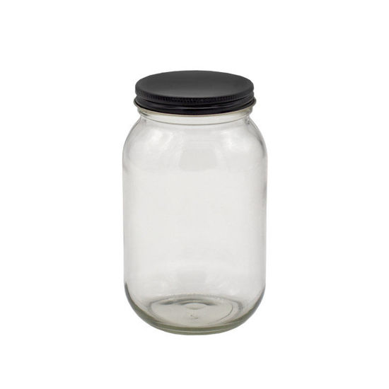 32 oz Flint Glass Boston Round, 33-400 with Black Cap. Pipeline Packaging
