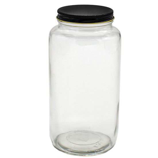 16 oz Flint Glass Mayo Jar, 63-400, 12x1 with Black Cap. Pipeline Packaging