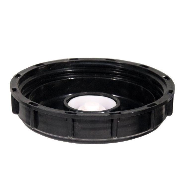6" Black Cap with 2" Fitting for IBC Totes. Pipeline Packaging