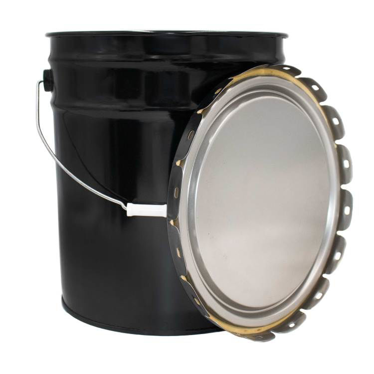 5 GALLON BLACK STEEL OPEN HEAD PAIL, RUST INHIBITED, W/LUG COVER ...