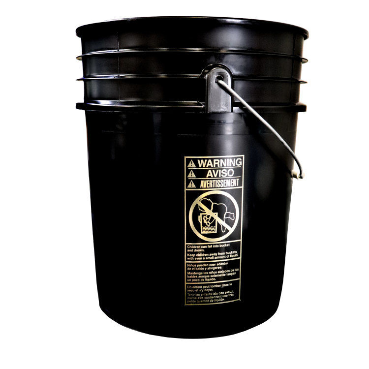5 GALLON BLACK HDPE OPEN HEAD PAIL, UN RATED, W/ CWL, METAL HANDLE AND ...