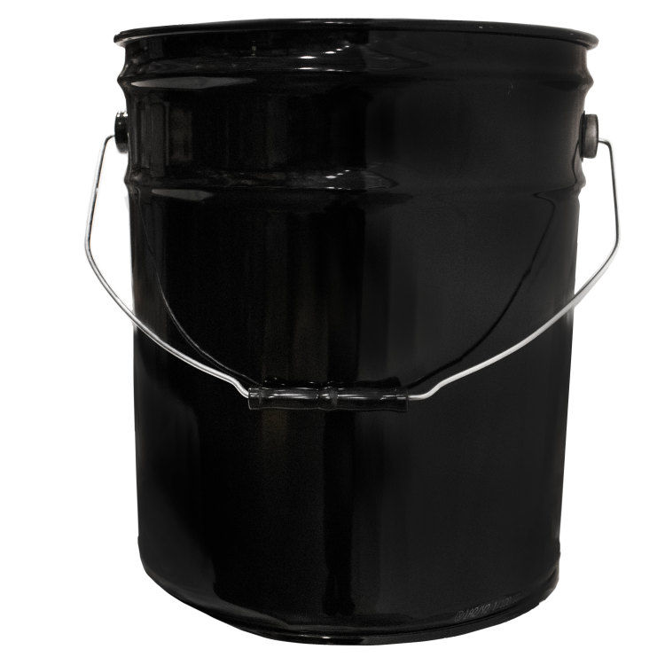 5 Gallon Black Open Head Steel Pail, 3.5" Double Bead, 2 Coat Lining ...