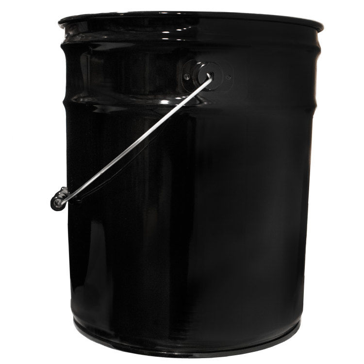 5 Gallon Black Open Head Steel Pail, 3.5" Double Bead, 2 Coat Lining ...