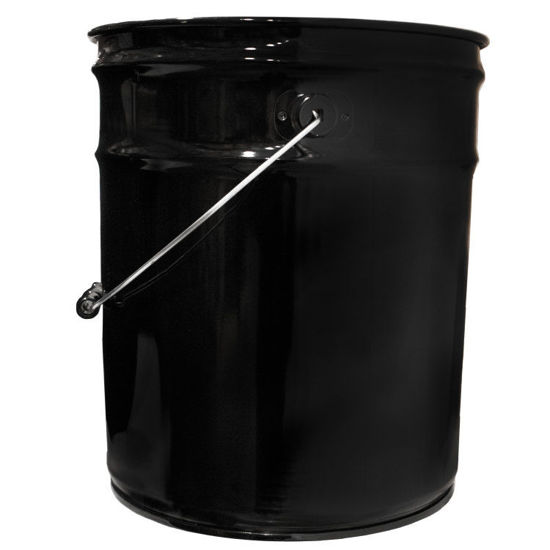 5 Gallon Black Open Head Steel Pail, 3.5" Double Bead, 2 Coat Lining ...