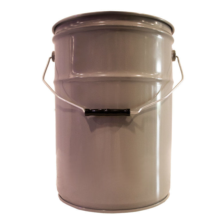 6 GALLON GRAY BUFF STEEL OPEN HEAD PAIL RING SEAL COVER W/ RIEKE WHITE ...