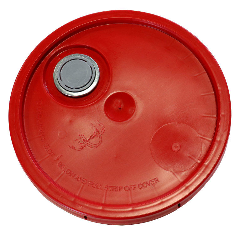 3.5-6 Gallon Red HDPE Cover, Tear Tab, Rieke Flexspout. Pipeline Packaging