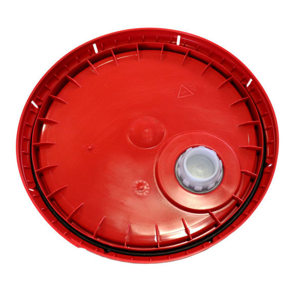 3.5-6 Gallon Red HDPE Cover, Tear Tab, Rieke Flexspout. Pipeline Packaging