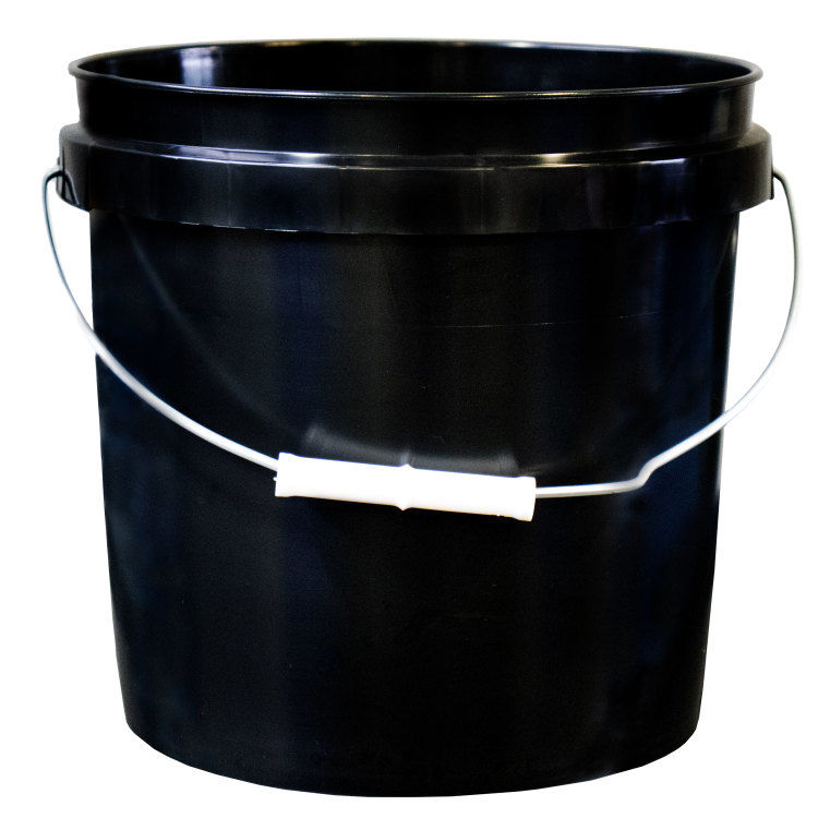 2 Gallon Black HDPE Open Head Pail, w/ Metal Handle. Pipeline Packaging