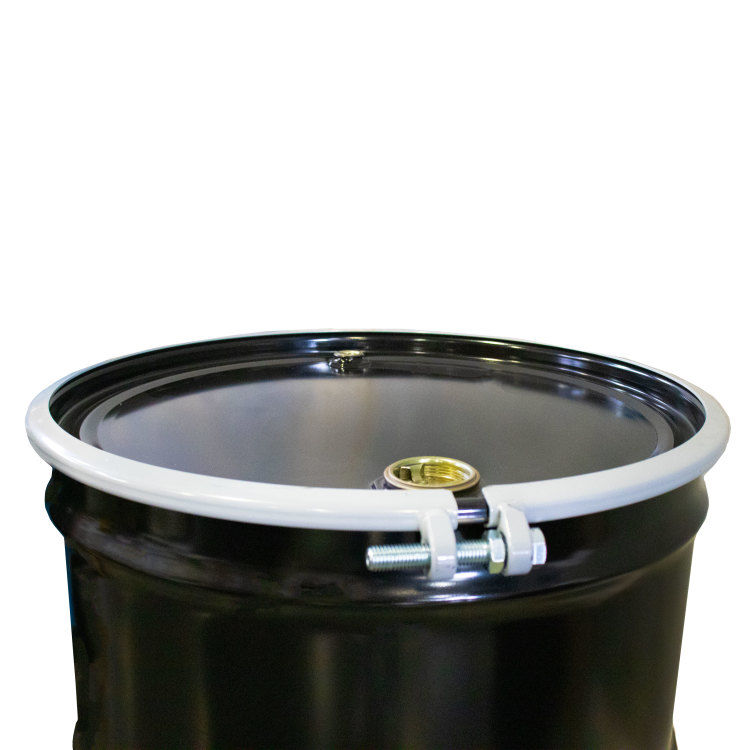 55 Gallon Black Buff Steel Open Head Drum w/ Black Cover, 2" & 3/4" Tri ...