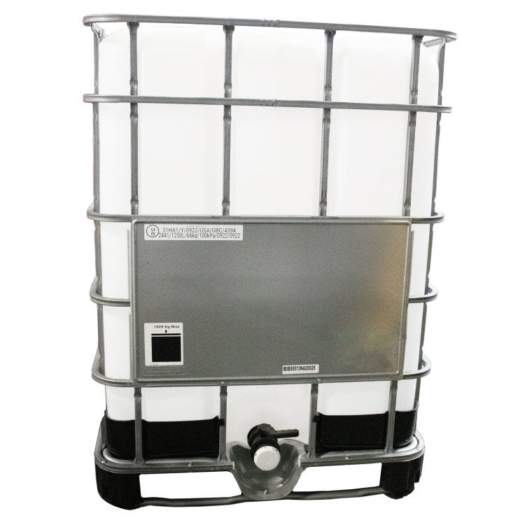 330 GALLON NEW IBC TOTE, NATURAL BOTTLE, 6" CAP, 2" POLY CYLINDER BALL ...