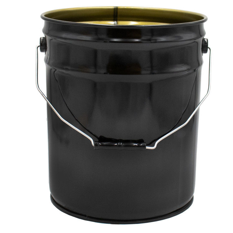 5 Gallon Black Open Head Steel Pail, Clear Phenolic Lined, w/ Black ...