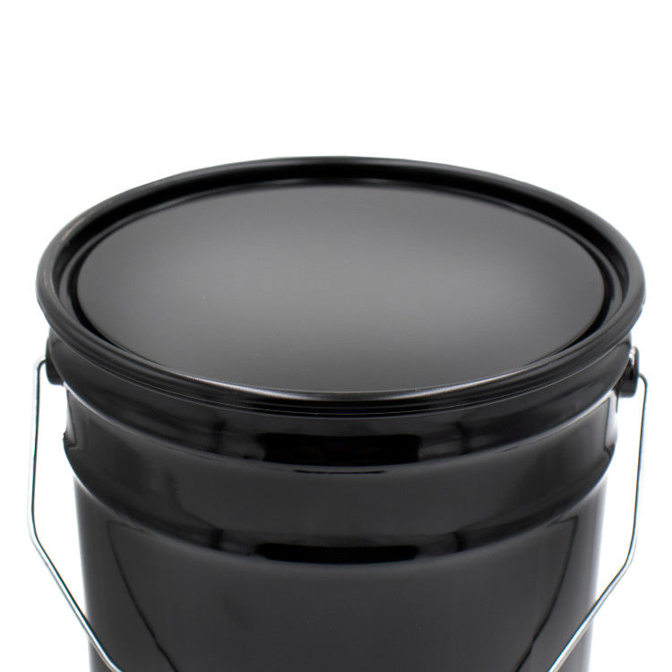 5 Gallon Black Open Head Steel Pail, Clear Phenolic Lined, w/ Black ...