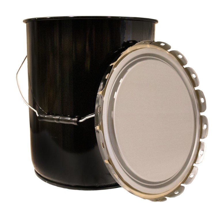 5 Gallon Black Steel Straight Side Open Head Pail, Rust Inhibitor, w ...