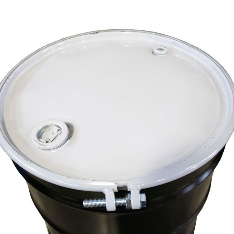 55 Gallon Black Open Head Steel Reconditioned Drum, w/ White Cover ...
