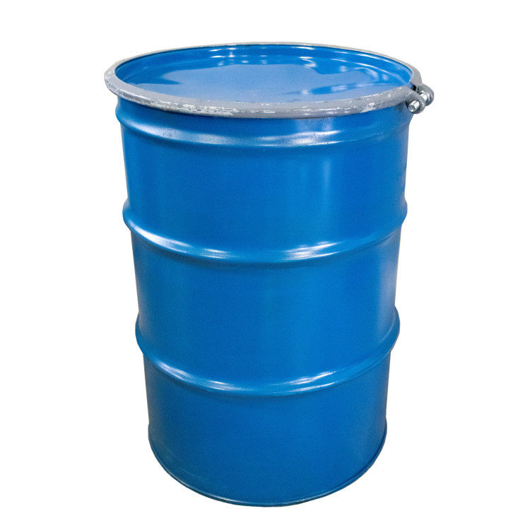 55 Gallon Blue Reconditioned Steel Open Head Drum, w/ Blue Plain Cover ...