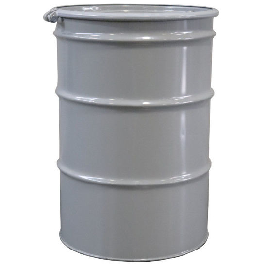 55 Gallon Gray Unlined Steel Open Head Drum, w/ Gray Cover, 2" & 3/4 ...