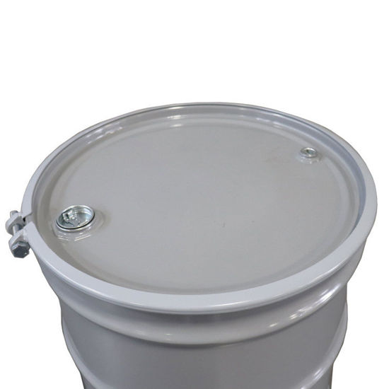 55 Gallon Gray Unlined Steel Open Head Drum, w/ Gray Cover, 2" & 3/4 ...