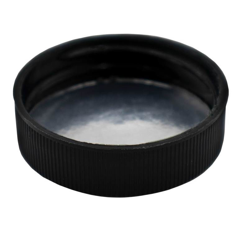 38-400 BLACK PP PLASTIC RIBBED SCREW TOP CAP, MATTE TOP, RIBBED SIDES W/ F217 FOIL LINER ...