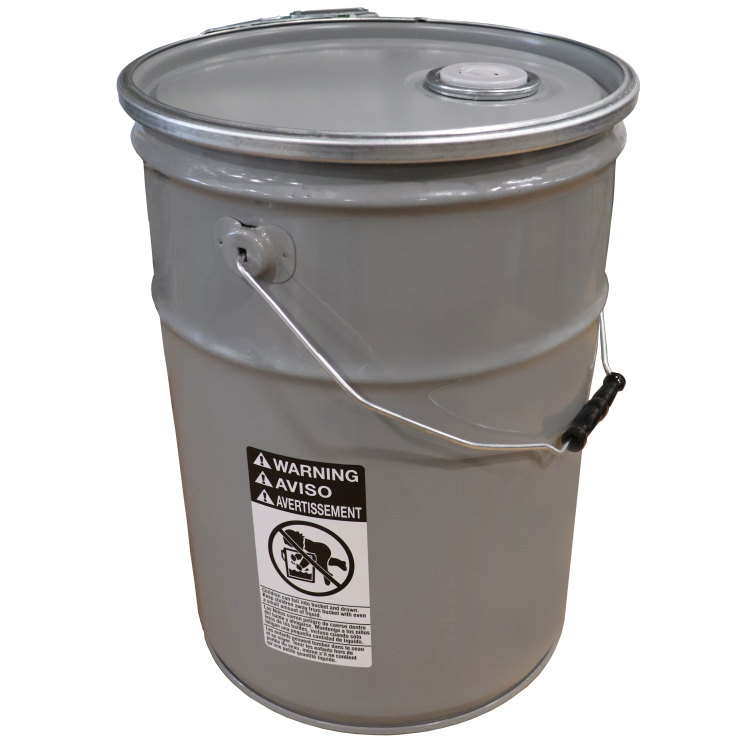 6 Gallon Gray Steel Open Head Pail, Double Bead, Buff Lining, Ring Seal ...