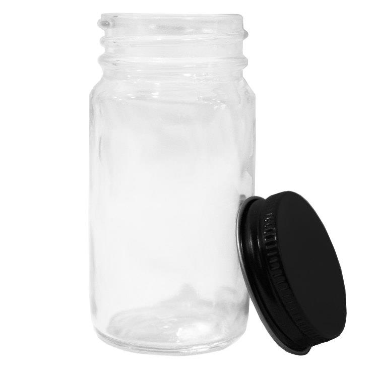 2 oz Flint Glass Paragon Jar, 38-400 w/ attached Black Screw Cap, PALF ...