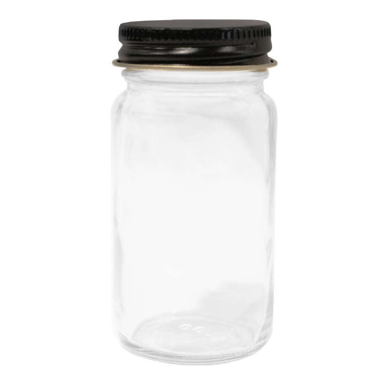 2 Oz Flint Glass Paragon Jar 38 400 W Attached Black Screw Cap Palf