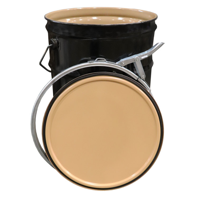 6 Gallon Black Open Head Steel Pail, 5: Double Bead, CWL, w/ Black ...