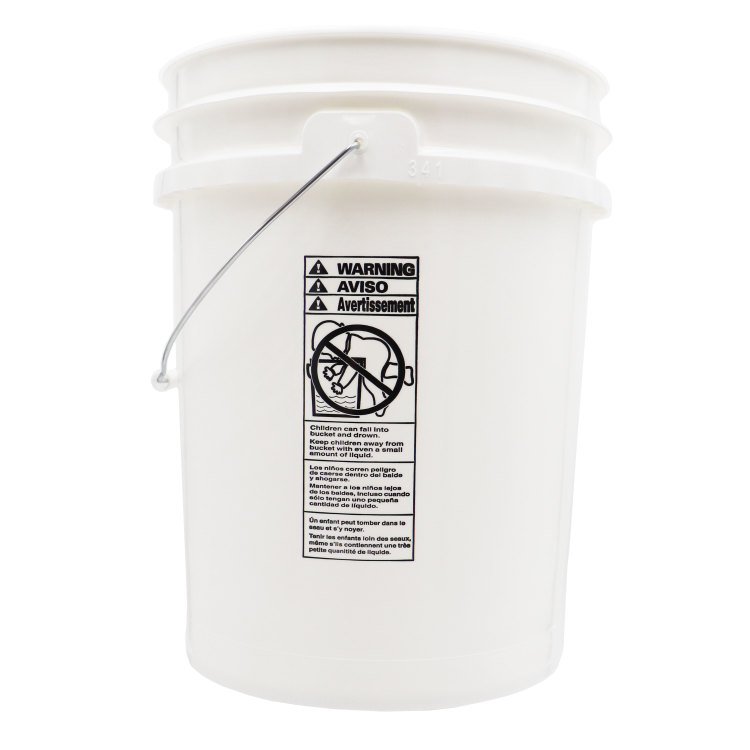 20 Liter White HDPE Plastic Open Head Pail, w/ CWL, Inverted on the ...