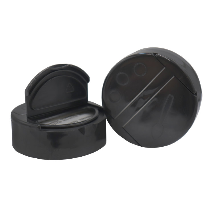 53 mm, 53-485 Black PP Plastic Dual Dispensing Flip Top Cap, 3 Hole ...