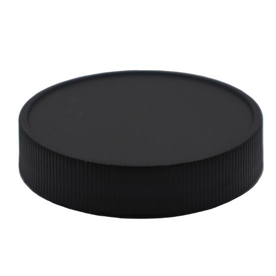 53 mm, 53-400 Black PP Plastic Smooth Matte Top, Ribbed Sides Cap w/ PV Liner. Pipeline Packaging