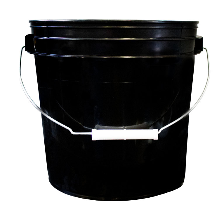 2 Gallon Black HDPE 25% PCR Plastic Open Head Pail, w/ Metal Handle and ...