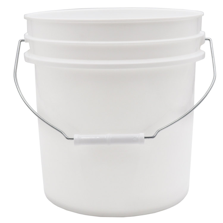 2 Gallon White HDPE Open Head Plastic Pail w/ Metal Handle & White Grip ...