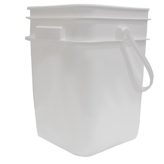4 GALLON WHITE HDPE SQUARE PAIL W/ HANDLE, CHILD WARNING LABEL ...