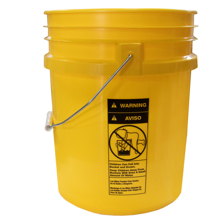 5 Gallon Yellow HDPE Open Head Pail, w/ CWL. Pipeline Packaging