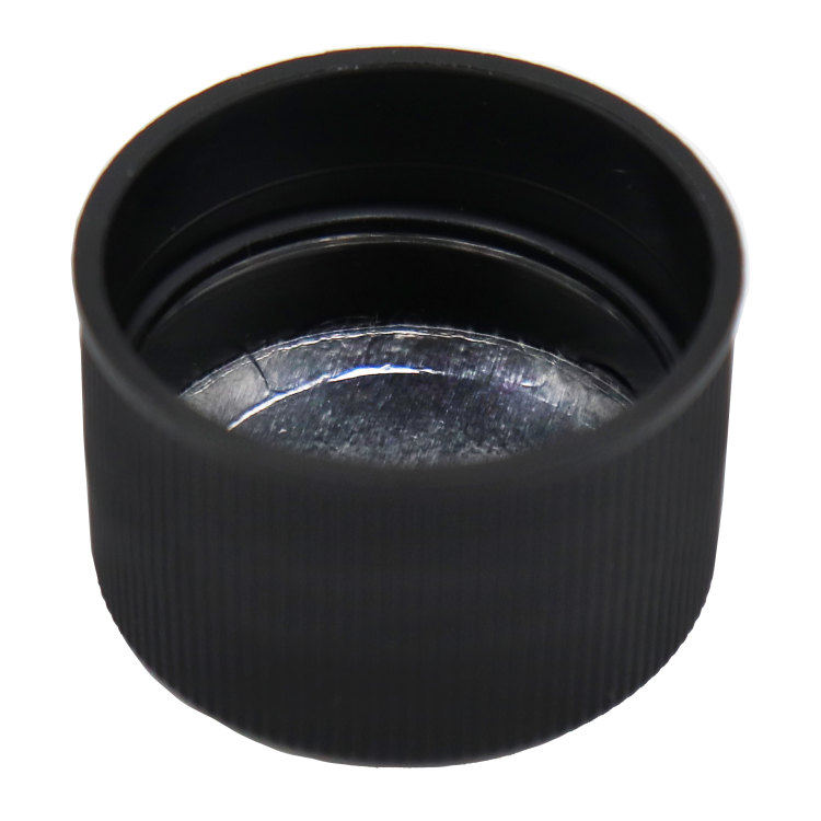 28 mm, 28-410 Black PP Plastic Matte Top, Ribbed Side Cap, .020" Heat ...