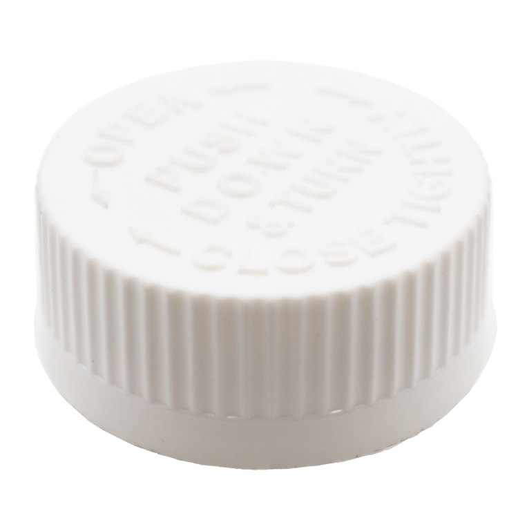 33 mm, 33-400 White PP Plastic Child Resistant Cap, F-217 Liner, Push ...