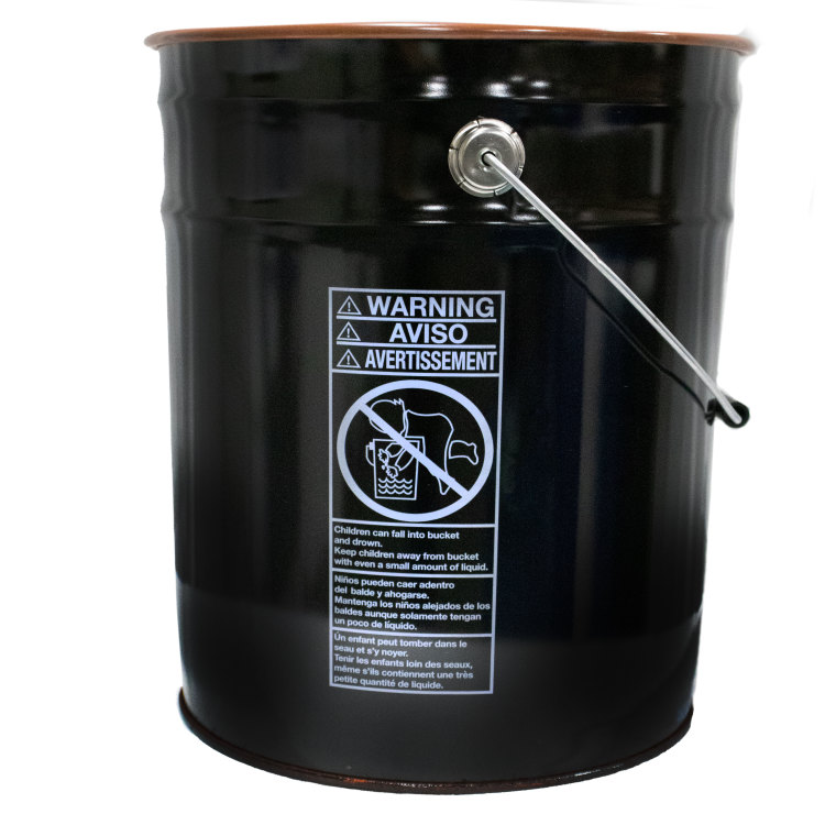 5 GALLON BLACK STEEL OPEN HEAD PAIL W/ RED PHENOLIC LINING, 3.5" DOUBLE ...