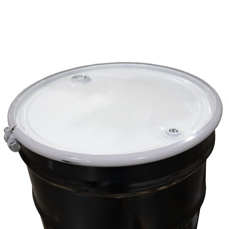 55 Gallon Black Steel Open Head Drum, Unlined, White Cover, 2" x 3/4 ...