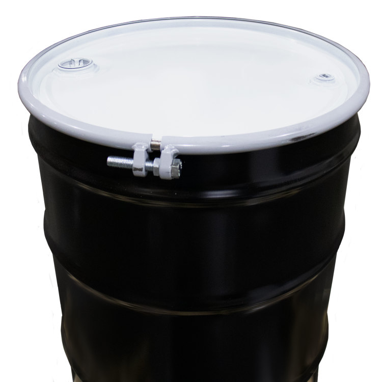 55 Gallon Black Steel Open Head Drum, Unlined, White Cover, 2" x 3/4 ...