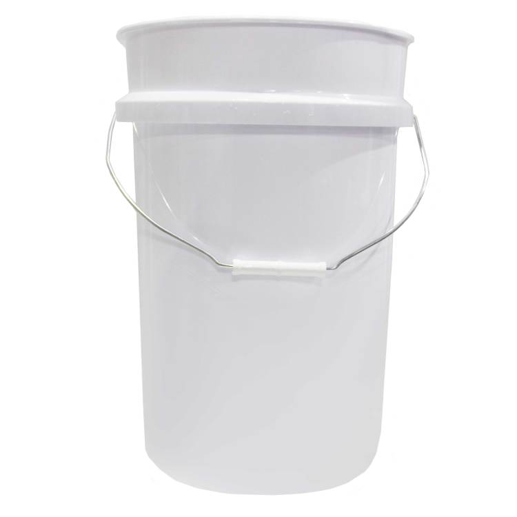 6 GALLON WHITE HDPE OPEN HEAD PAIL W/ CHILD WARNING LABEL, METAL HANDLE ...