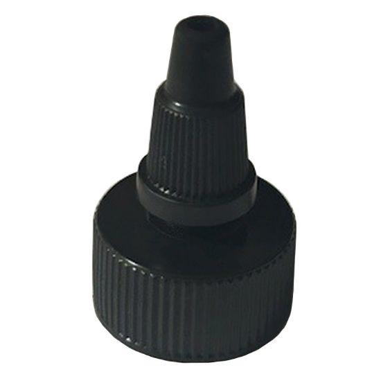 24 mm, 24-400 Black PP Plastic Twist Cap, .115 Orifice. Pipeline Packaging