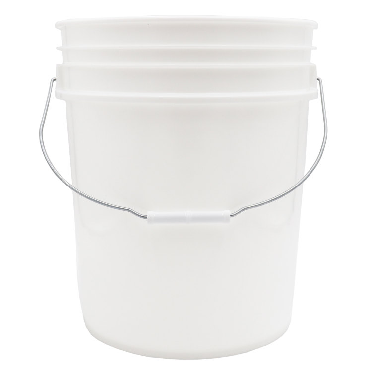 5 Gallon White HDPE Plastic Open Head Pail, w/ Black CWL, Metal Handle ...