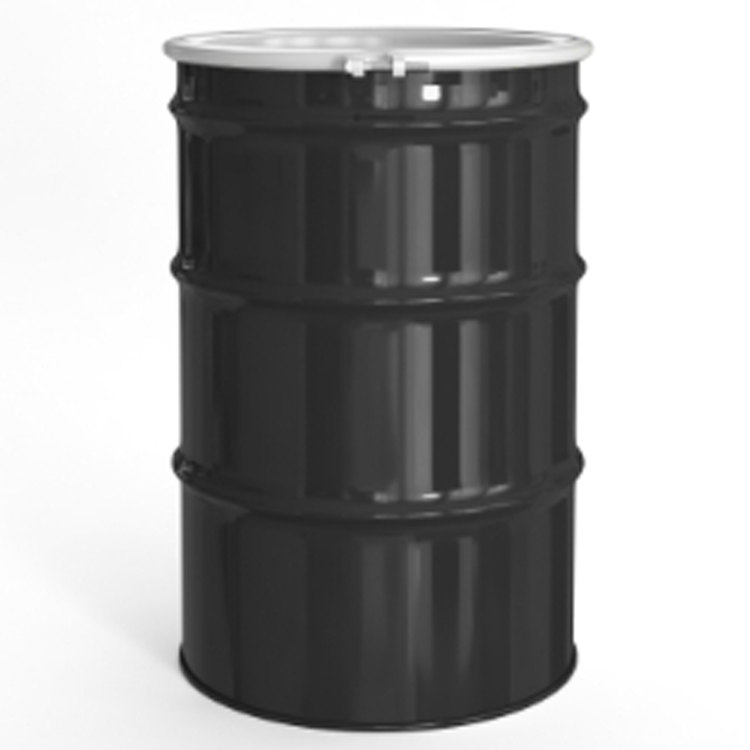 55 Gallon Black Steel Open Head Drum, Buff Phenolic Lining, w/ White ...