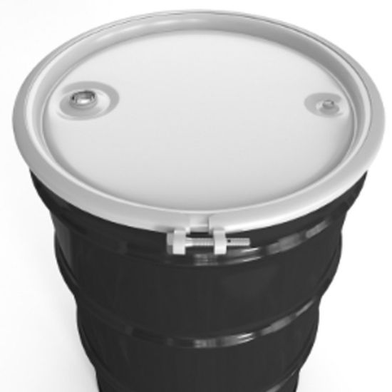 55 Gallon Black Steel Open Head Drum, Buff Phenolic Lining, w/ White ...