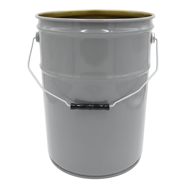6 Gallon Gray Steel Open Head Pail, Clear Phenolic Lining, 26 Gauge, UN ...