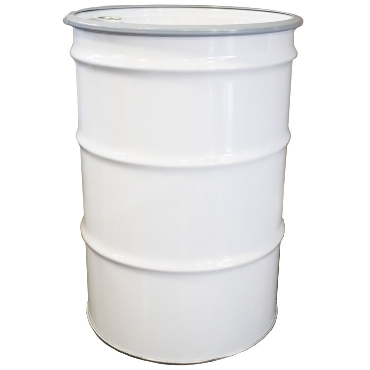55 Gallon White Open Head Steel Drum, Buff Epoxy Phenolic Lining, w ...