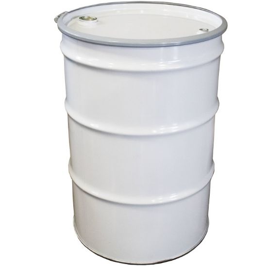 55 Gallon White Open Head Steel Drum, Buff Epoxy Phenolic Lining, w ...